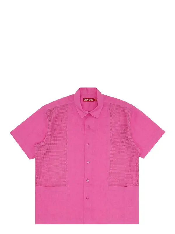 Supreme Mesh Panel Linen Short-sleeve Shirt - Pink