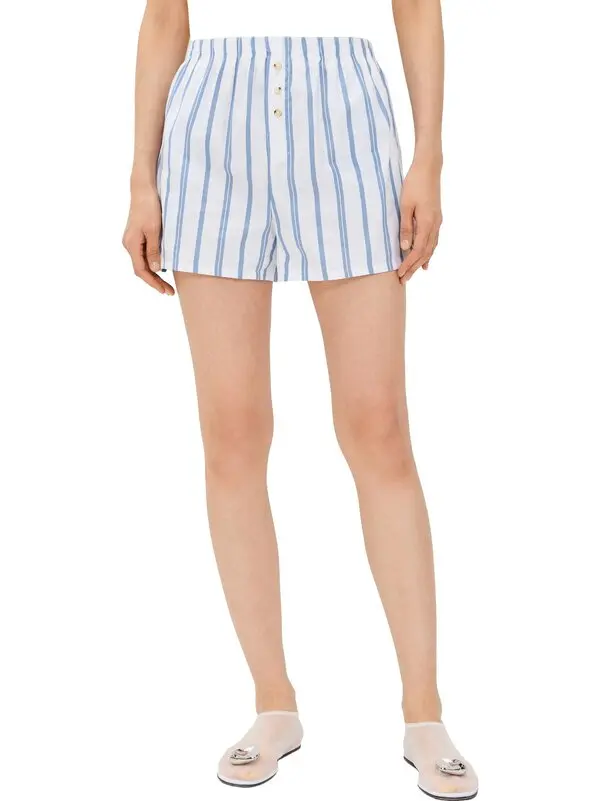 Donni. Striped Poplin Boxer Shorts - Cornflower