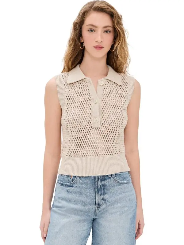 FRAME The Polo Crochet Vest - Taupe