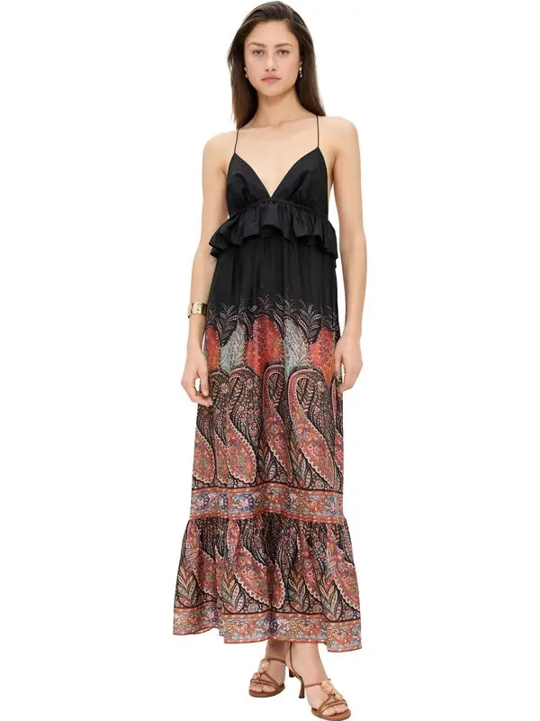 Zimmermann Rhiannon Ruffle Maxi Dress - Black Paisley
