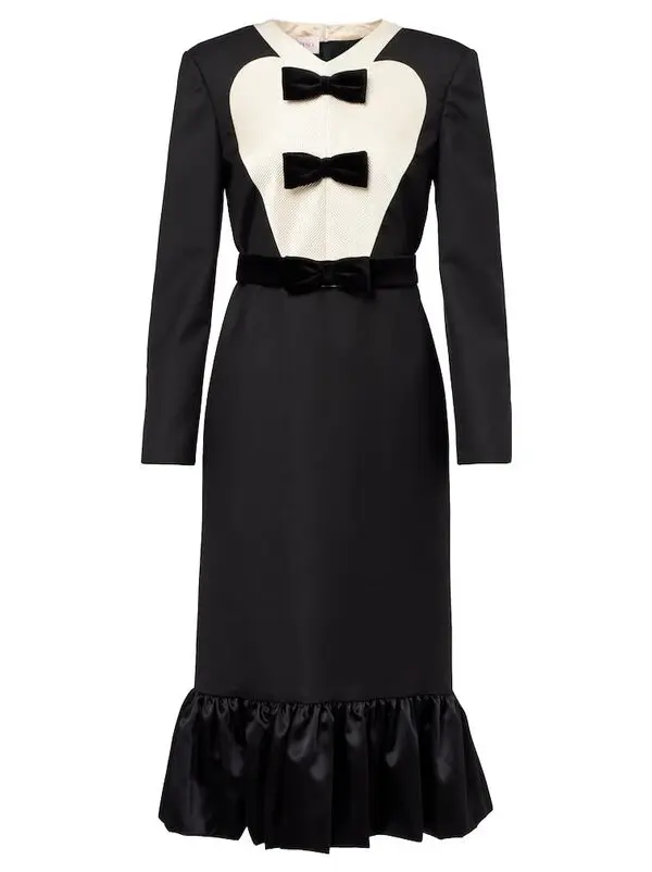 Valentino Garavani Bow-detail Virgin Wool Midi Dress - Black