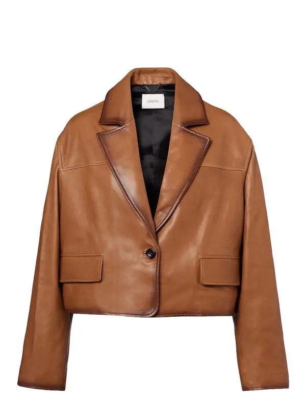 Dorothee Schumacher Cropped Leather Biker Jacket - Brown