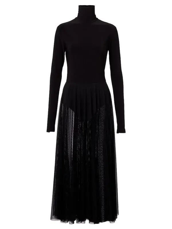 Norma Kamali Sheer Jersey And Mesh Midi Dress - Black