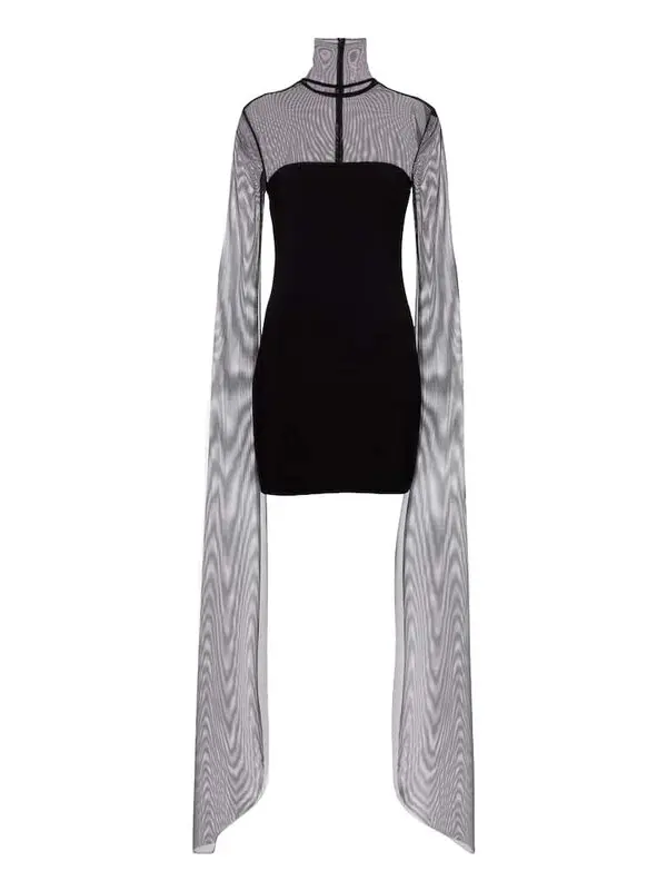 Norma Kamali Turtleneck Jersey And Mesh Minidress - Black