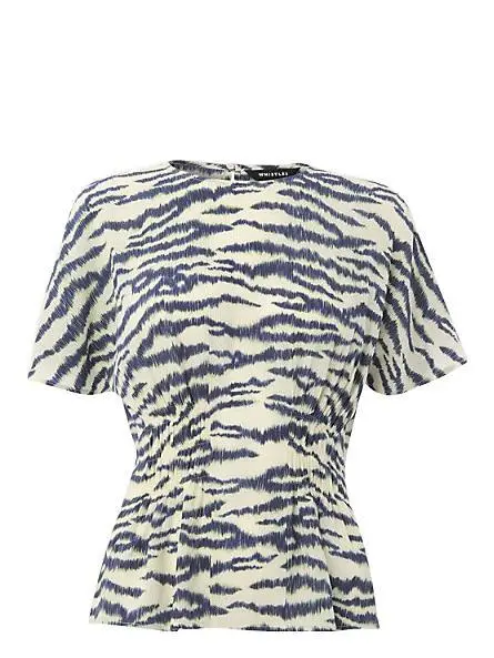 Whistles Feathered Tiger Shirred Woven Blouse - Cream