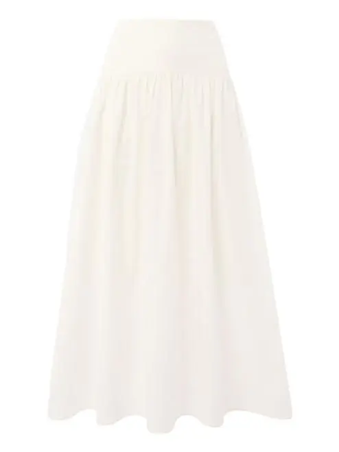 Whistles Gathered Loose-fit Cotton Midi Skirt - White