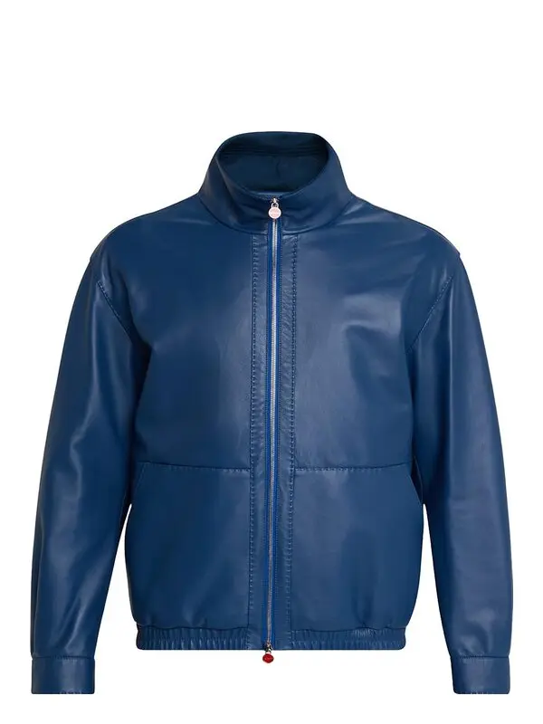 Kiton Leather Full-zip Bomber Jacket - Blu