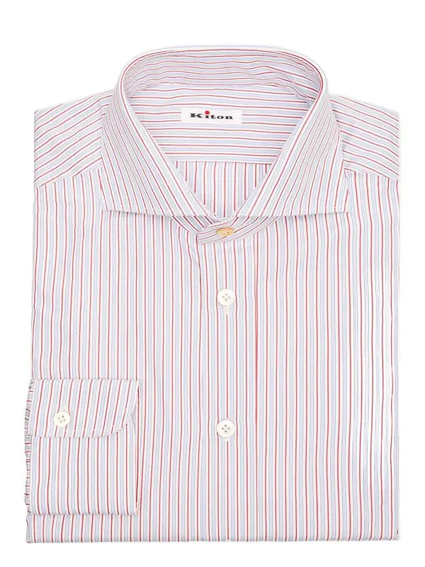 Kiton Cotton Multi-stripe Sport Shirt - Red Mult