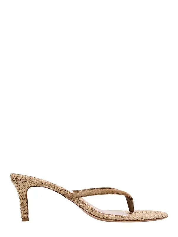 GIANVITO ROSSI Suede And Raffia Heeled Thong Sandals - Neutrl