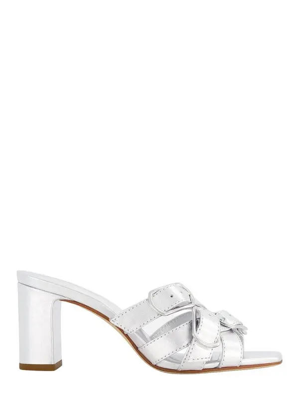 Bernardo Bea Metallic Buckle Mule Sandals - Light Silver Metallic Glove Leather
