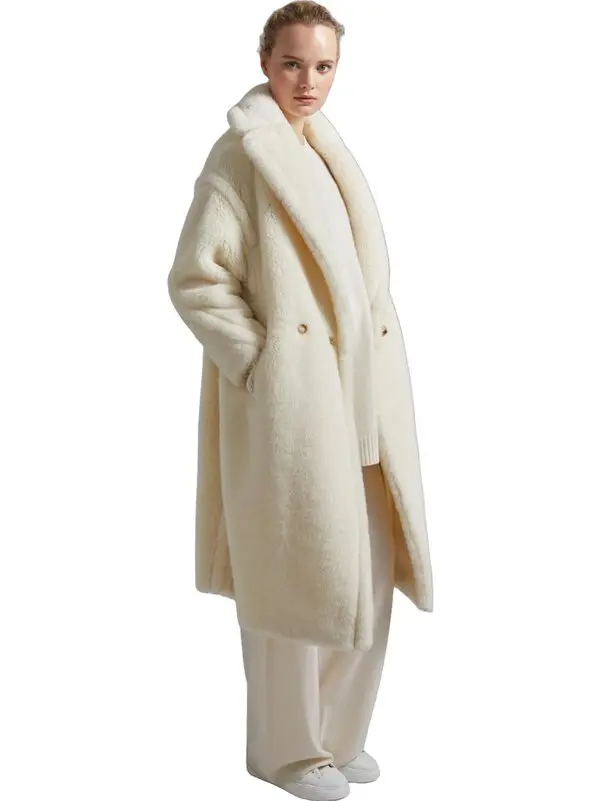Max Mara Teddy Bear Icon Alpaca And Wool Coat - White