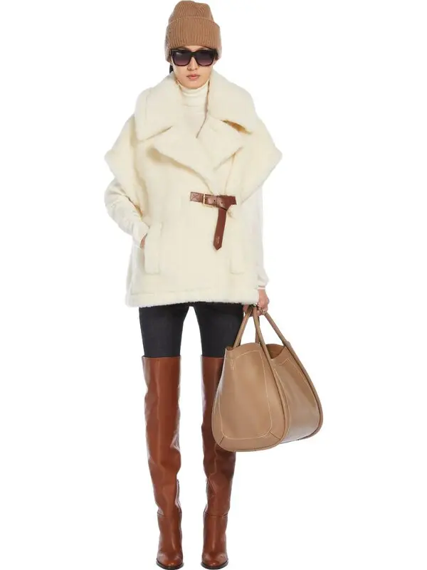 Max Mara Cape In Alpaca And Wool Teddy Fabric - Optical White