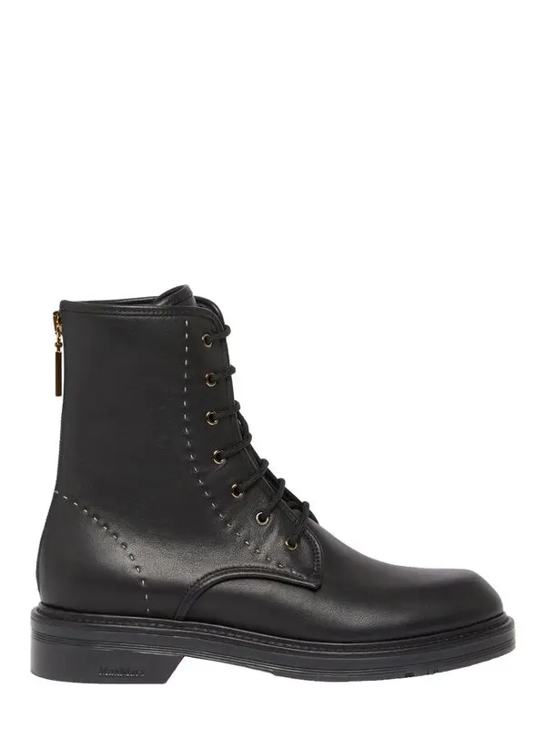 Max Mara Leather Combat Boots - Black
