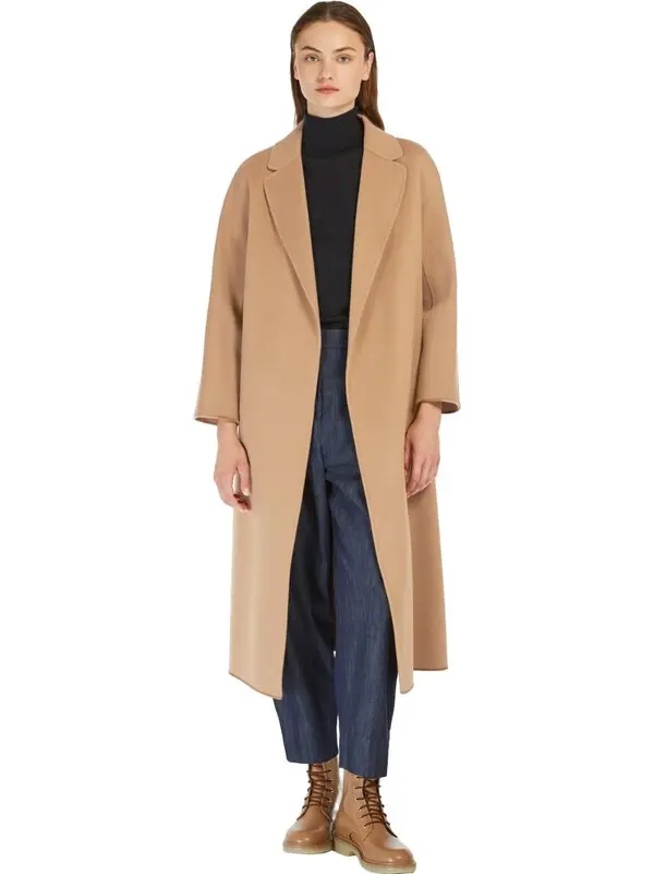 Max Mara Wool Broadcloth Midi Wrap Coat - Camel