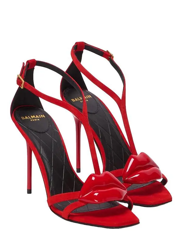 Balmain Suede Lips Sandals - Red