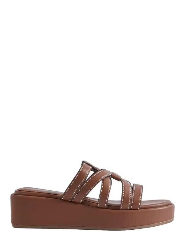 REISS Naya Leather Platform Sandals - Tan
