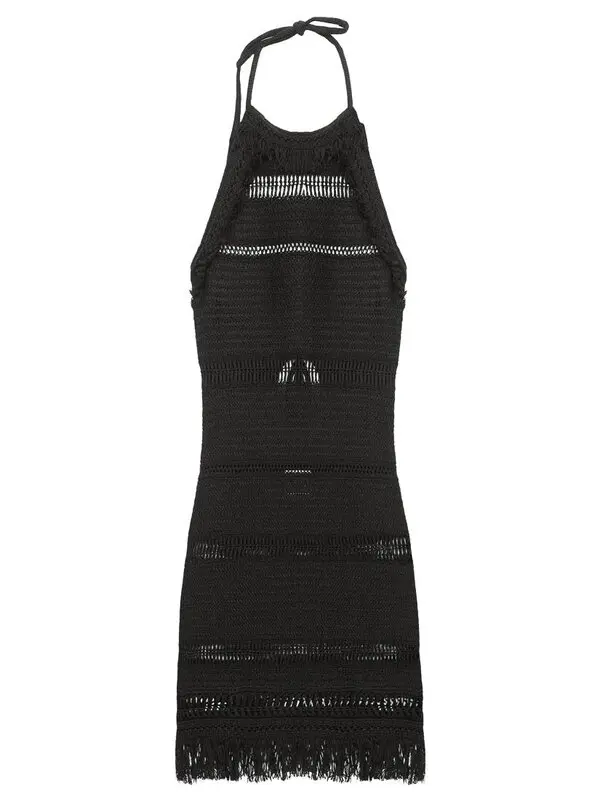MARANT ETOILE Aralia Fringed Macramé Knit Dress - Black