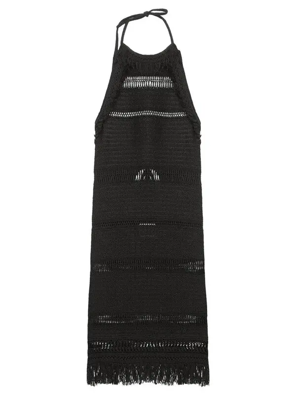 MARANT ETOILE Aralia Fringed Macramé Knit Dress - Black