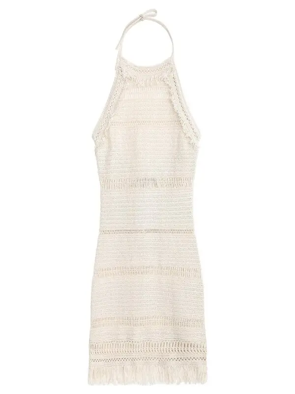 MARANT ETOILE Aralia Fringed Macramé Knit Dress - Ecru
