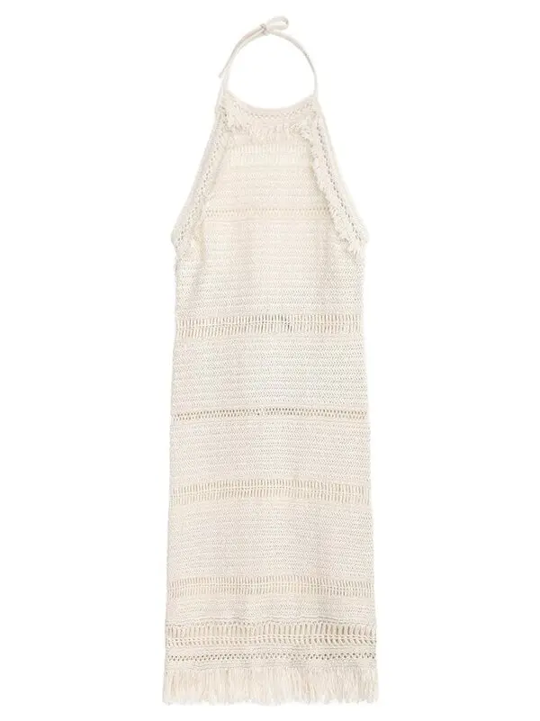 MARANT ETOILE Aralia Fringed Macramé Knit Dress - Ecru