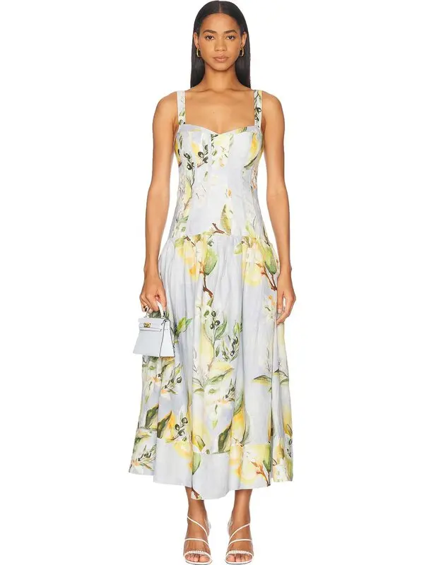 NICHOLAS Makenna Corset Midi Dress - Anisa Sky Lemon