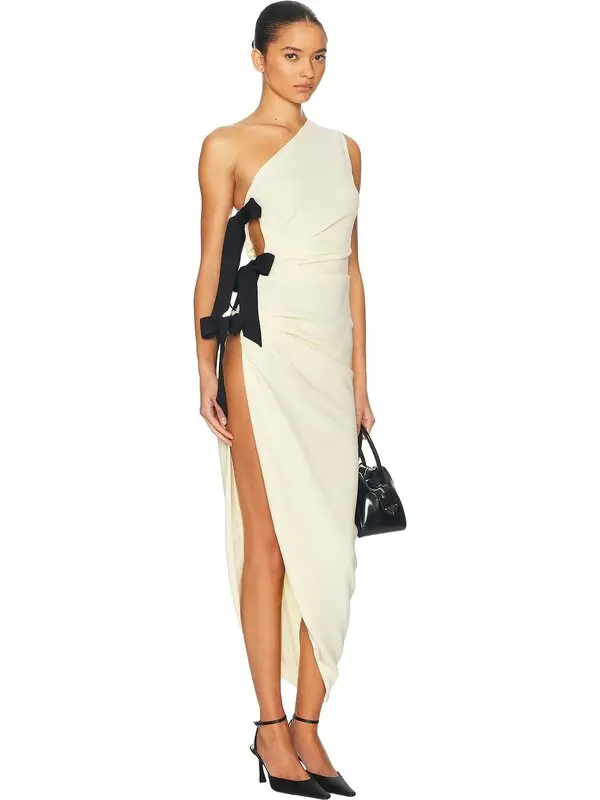 HELSA The Seline One-shoulder Dress With Bows - Yellow & Black