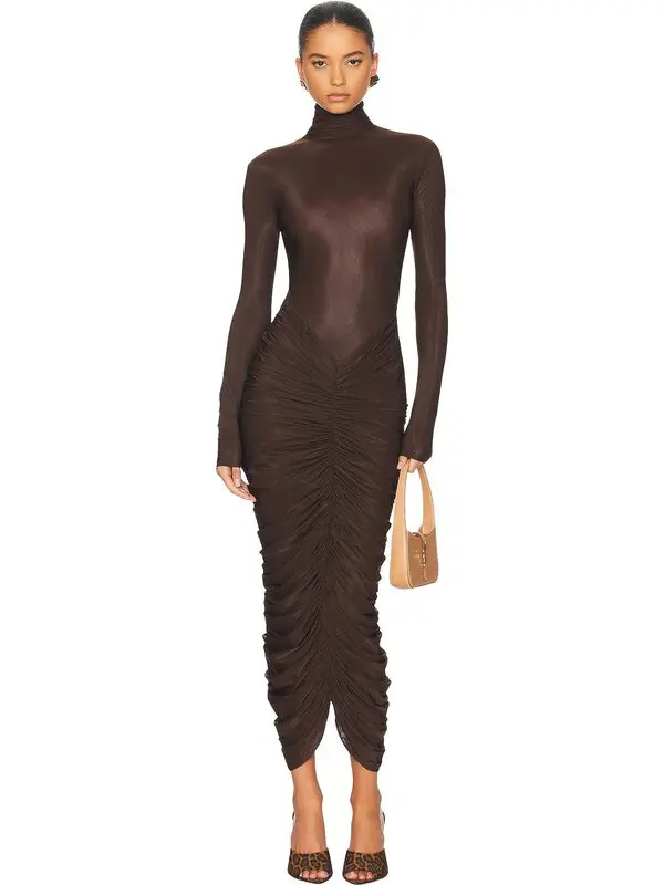 HELSA The Super Sheer Ruched Dress - Cocoa Brown