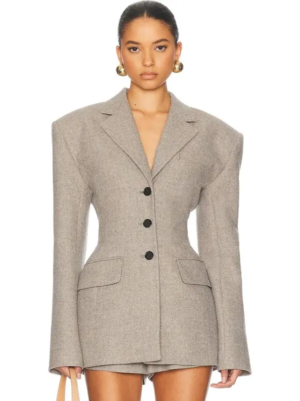 HELSA The Tweed Curve Blazer - Taupe Melange