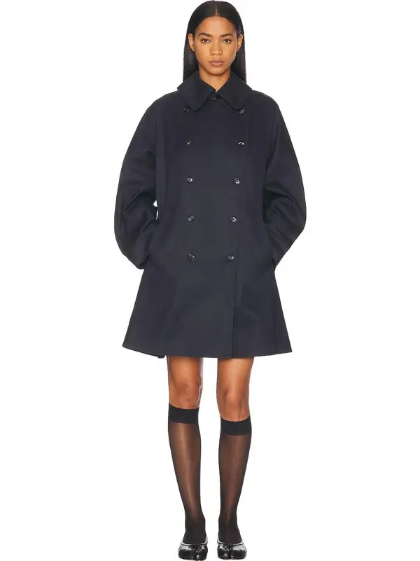 BODE Waxed Herringbone Pea Coat - Navy