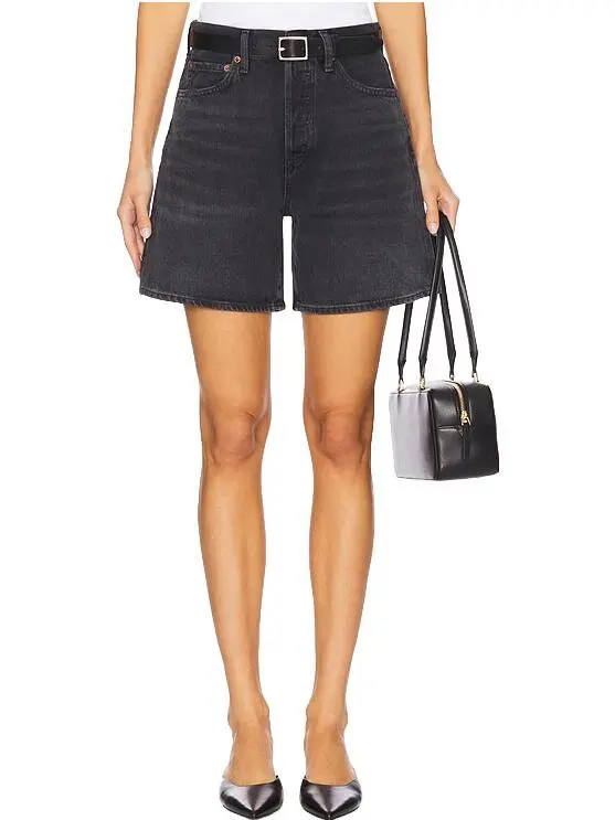 AGOLDE High Rise Baggy Denim Shorts - Black