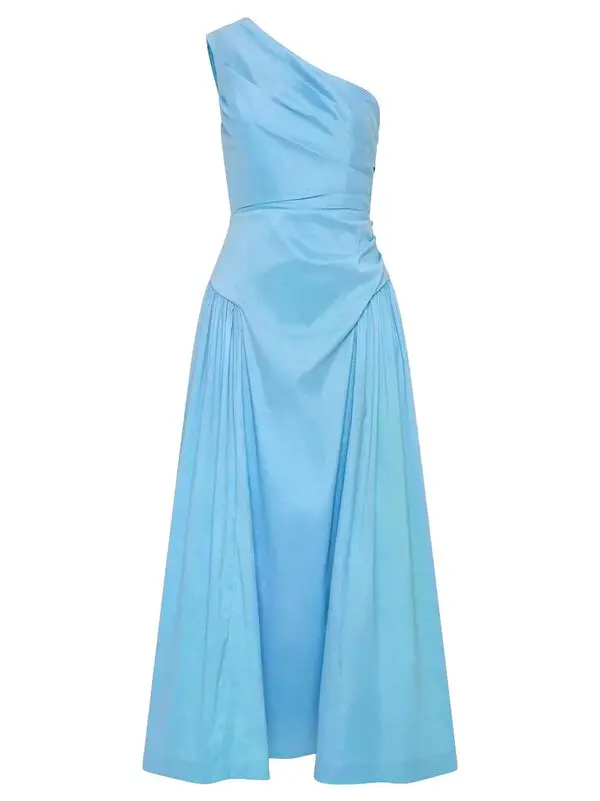 Rachel Gilbert Asymmetric Pleated Midi Dress - Blue
