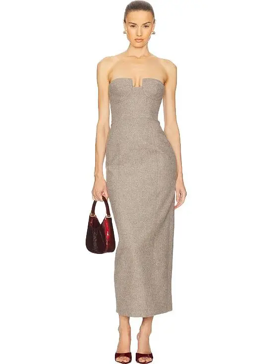 HELSA The Tweed Marilyn Dress - Taupe Melange