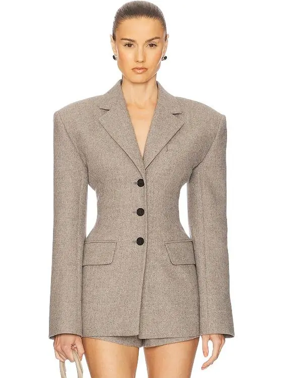 HELSA Tweed Curve Blazer - Taupe Melange