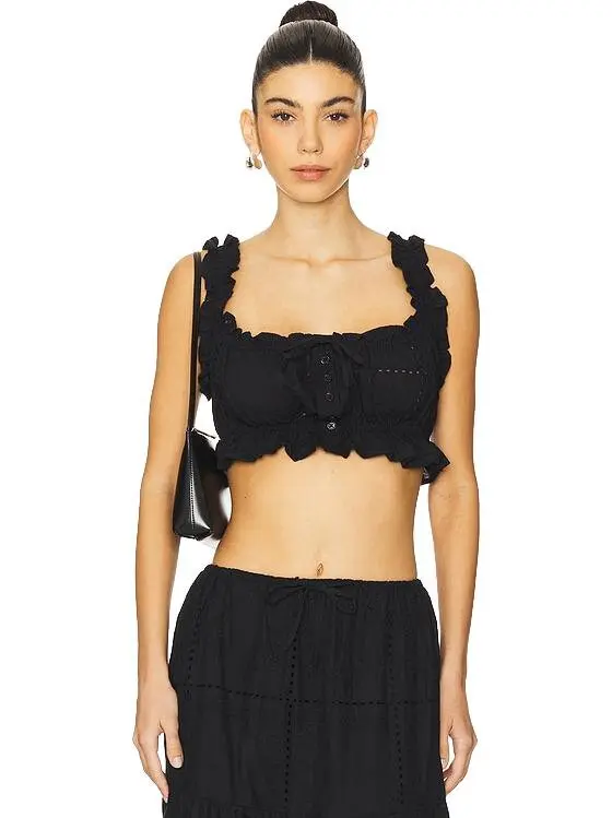 WeWoreWhat Ruffle Button Crop Top - Black