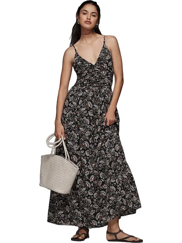 Rails Palm Sleeveless V-neck Maxi Dress - Black Pattern