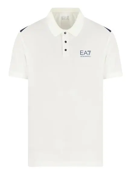 Emporio Armani Tennis Pro Two-tone Polo Shirt In Ventus7 Technical Fabric - White