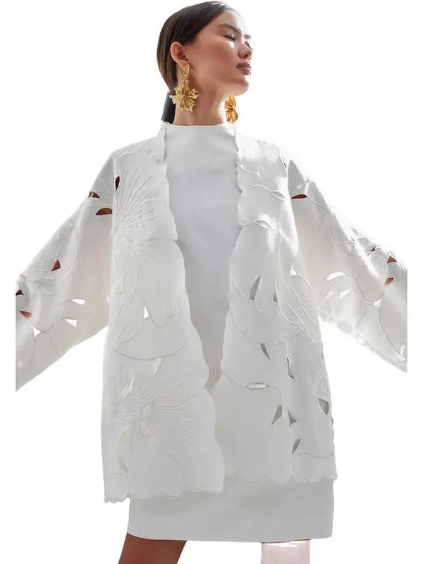 Natori Couture Canvas Embellished Jacket - White