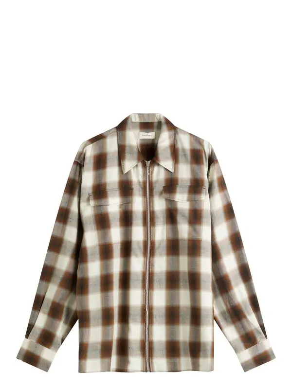 SECOND / LAYER Zip Through Check Shirt - Brown