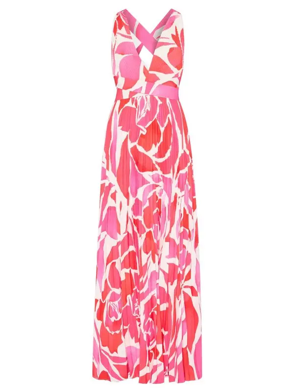 MILLY Oria Dream Rose Pleated Maxi Dress - Magenta