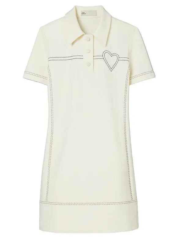 Tory Burch Pick Stitch Stretch Polo Dress - New Ivory