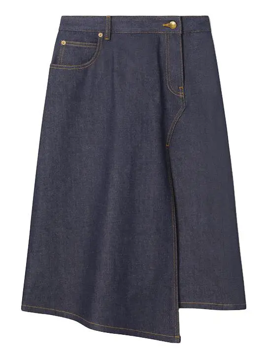 Tory Burch Cotton Denim A-line Skirt - Raw/unwashed