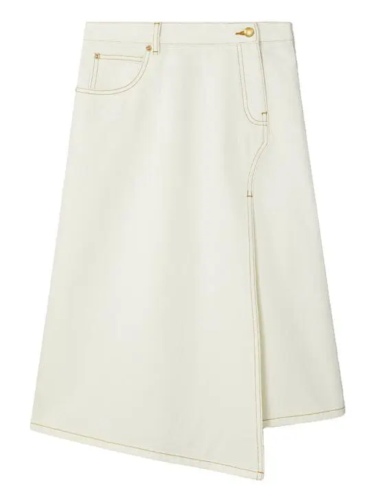 Tory Burch Cotton Denim A-line Skirt - White Chalk Wash