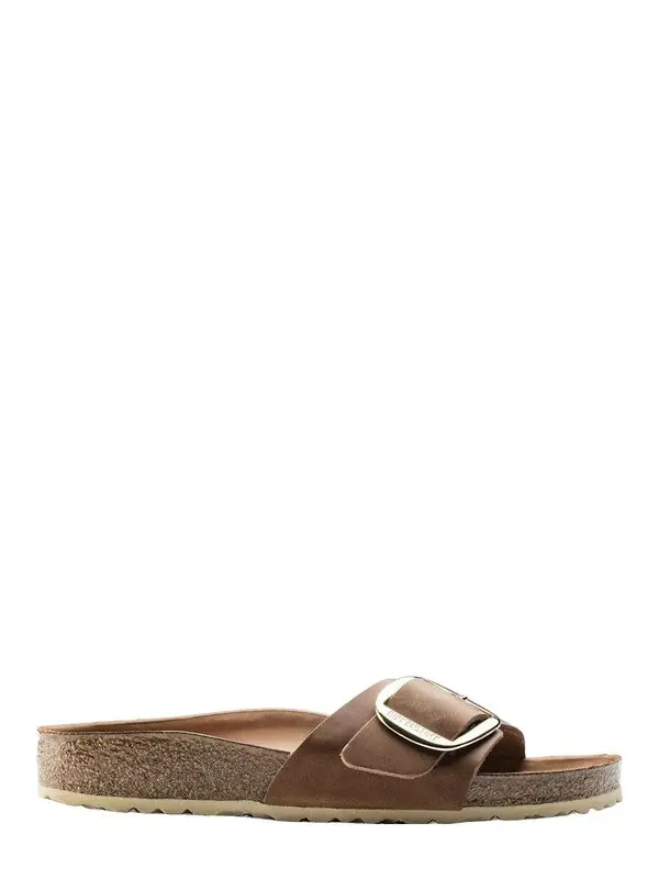 BIRKENSTOCK Madrid Big Buckle Oiled Leather Slides - Cognac