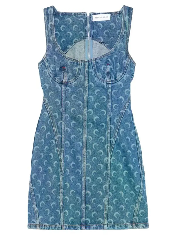MARINE SERRE Moon Laser Denim Mini Dress - Blue