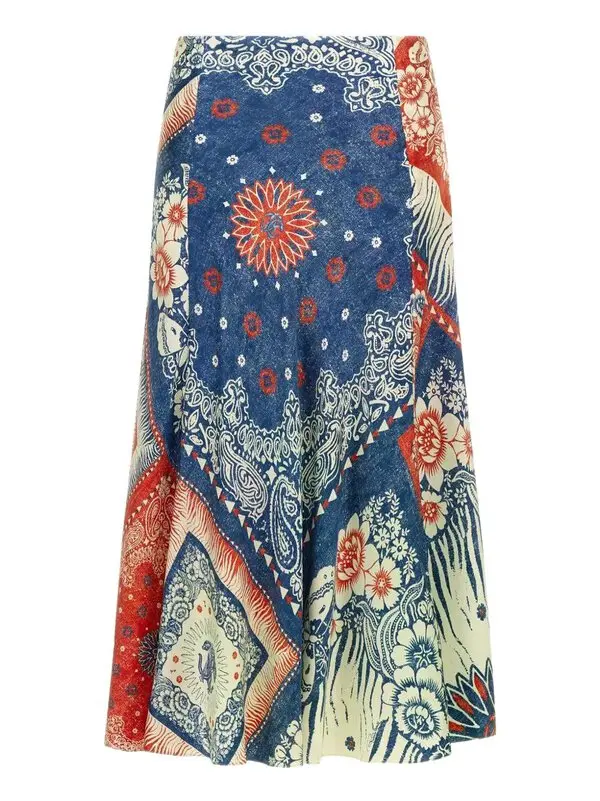 Roberto Cavalli Bandana-print Midi Skirt - Blue