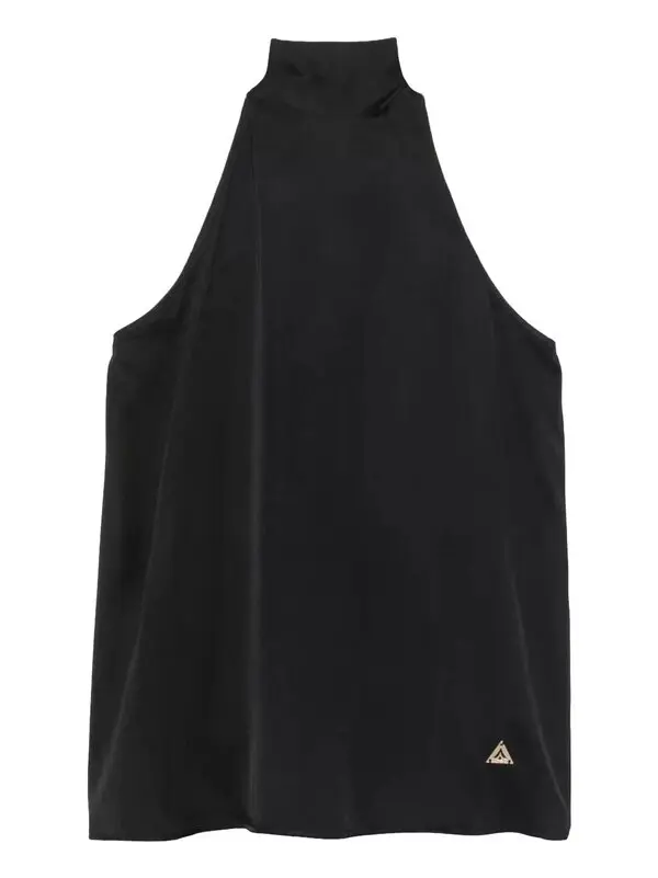 AKEP Attached-scarf Satin Top - Black