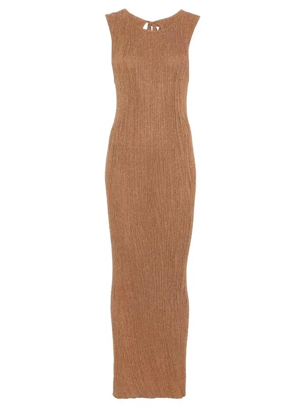 AKEP Ribbed Lurex Maxi Dress - Brown