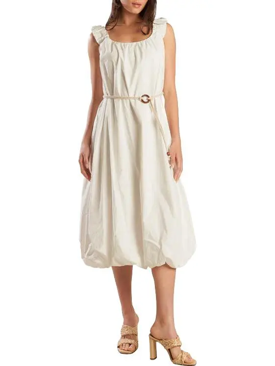 FREEMARKET Belted Bubble Hem Midi Dress - Off White