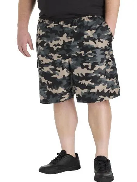 REEBOK Big & Tall Performance Ripstop Camo Cargo Shorts - Gritty Grey Camo