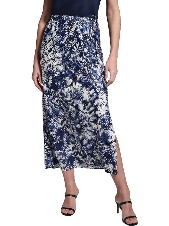 NIC+ZOE Twilight Blooms Printed Midi Skirt - Blue Multi